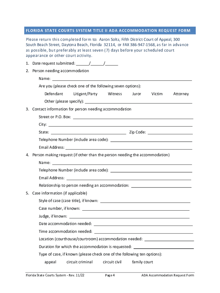 Fillable Online ada title ii accommodation request form1 fifth district court of ... Fax Email ...