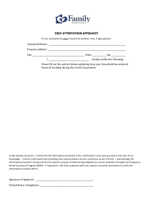 Fillable Online SELF ATTESTATION AFFIDAVIT Household Name Fax Email ...