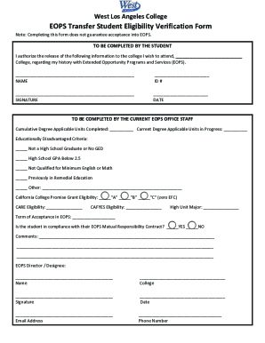 Fillable Online EOPS Transfer Student Eligibility Verification Form Fax ...