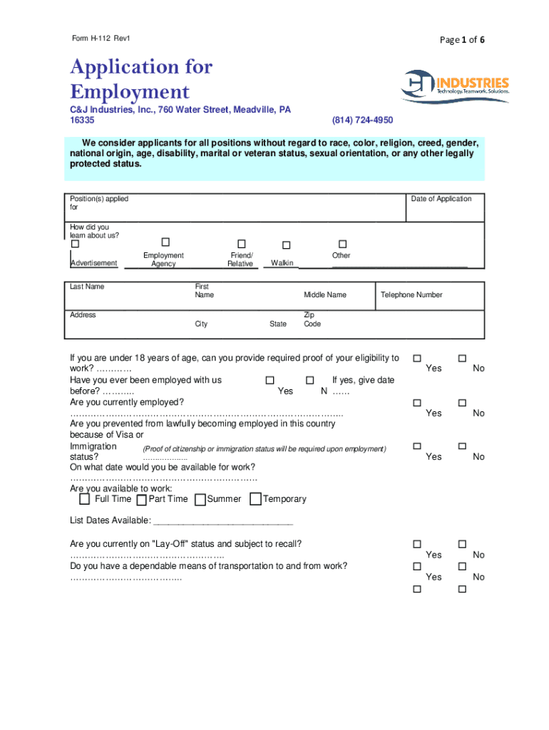 Fillable Online Form H-112 Rev1 Fax Email Print - pdfFiller