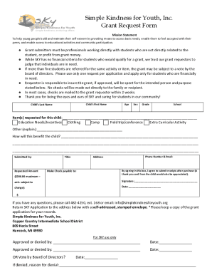 Fillable Online Simple Kindness for Youth, Inc. Grant Request Form Fax ...