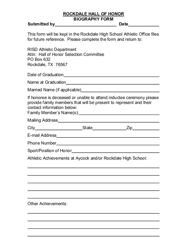 Fillable Online Biography Form Fax Email Print - pdfFiller