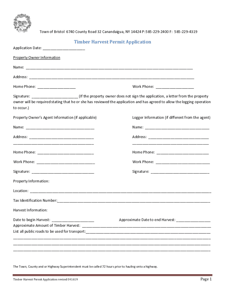 Fillable Online Timber Harvest Permit Application - Town of Bristol Fax ...