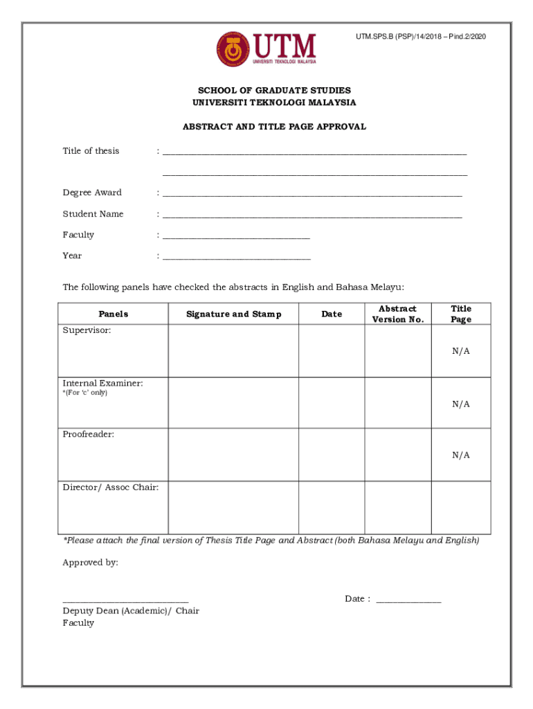 Fillable Online school of graduate studies - SPS UTM Fax Email Print ...