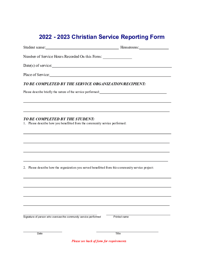 Fillable Online Christian Service Hour Forms Fax Email Print - pdfFiller