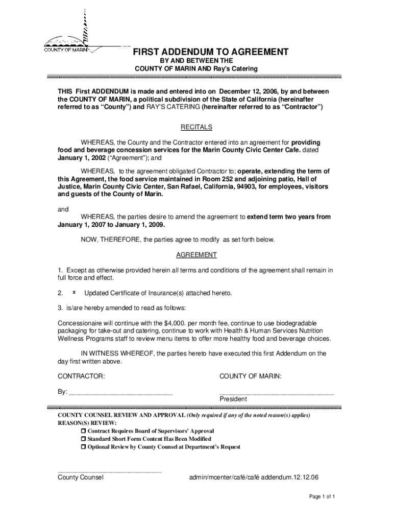 Fillable Online first addendum to agreement by and between the Fax ...