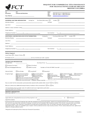 Fillable Online REQUEST FOR COMMERCIAL TITLE INSURANCE FOR TRANSACTIONS ...