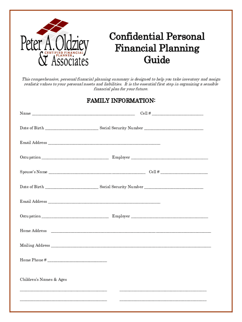 Fillable Online A step-by-step guide to build a personal financial plan ...