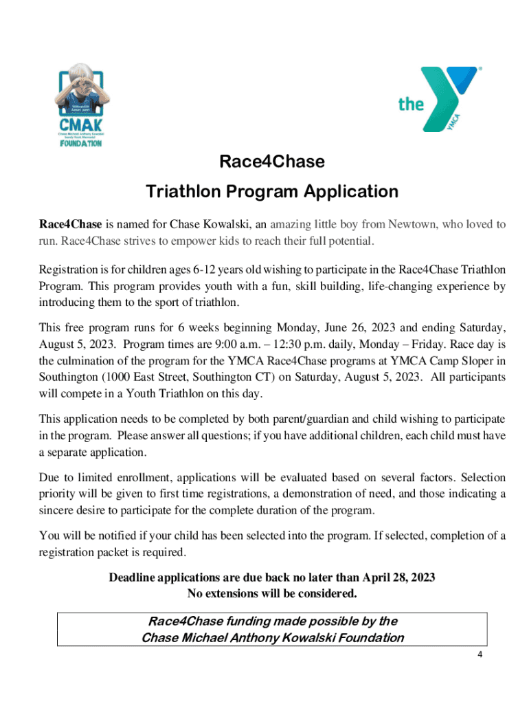 Fillable Online 2023 Race4Chase Triathlon Program Application Fax Email ...