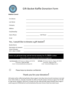 Fillable Online Gift Basket Raffle Donation Form - Madison Council Fax ...
