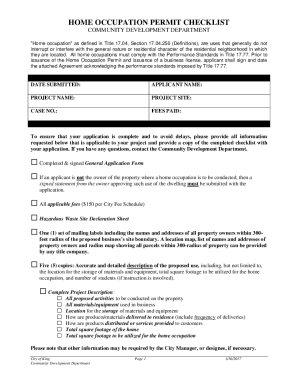 Fillable Online Home Occupation Permit Application Checklist Fax Email ...