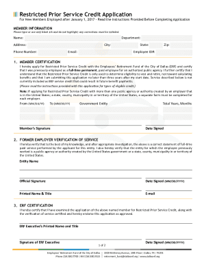 Fillable Online Restricted Prior Service Credit Application Fax Email ...