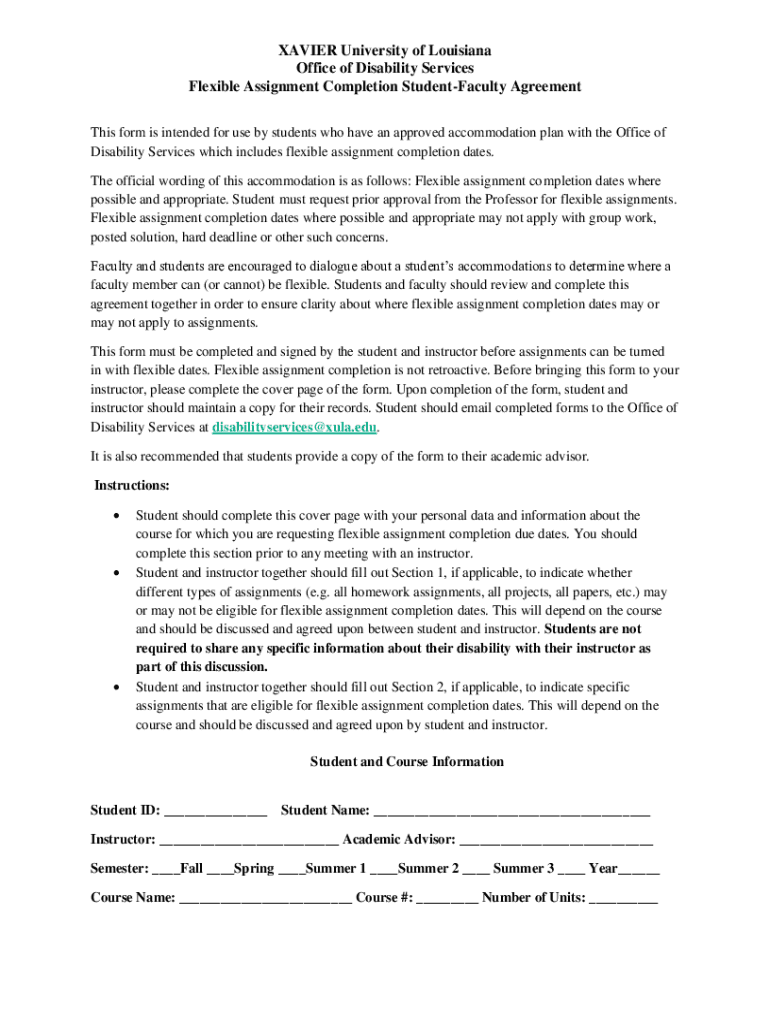 Fillable Online Flexible Assignment Completion Student-Faculty ...