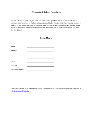 Fillable Online Crimson Cash Refund Procedures Refund Form Fax Email ...