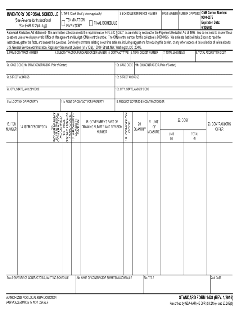 Fillable Online SF 1429 Inventory Disposal Schedule - Continuation ...
