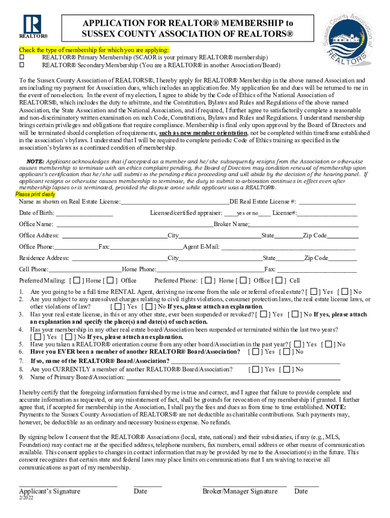 Fillable Online APPLICATION FOR REALTOR MEMBERSHIP to ... Fax Email ...