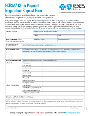 Fillable Online BCBSAZ Claim Payment Negotiation Request Form Fax Email ...
