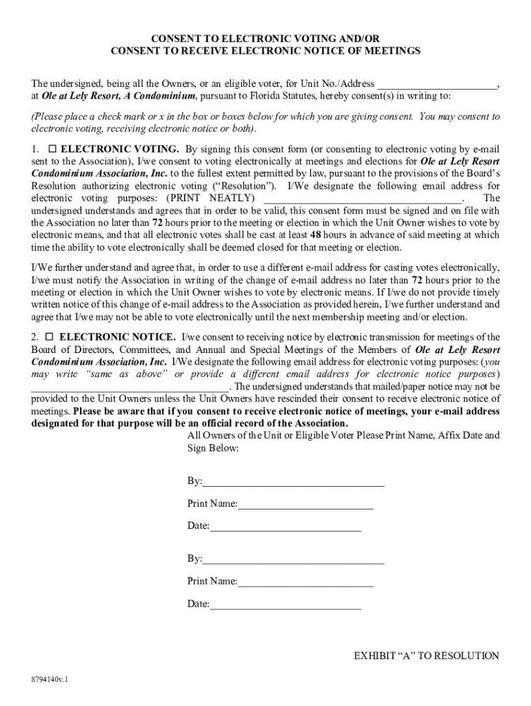 Fillable Online of 1 Exhibit A to Resolution CONSENT TO ELECTRONIC ...