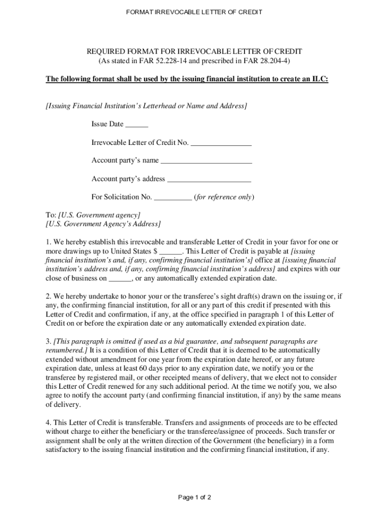 Fillable Online SAMPLE ACCEPTABLE IRREVOCABLE LETTER OF ... Fax Email Print - pdfFiller