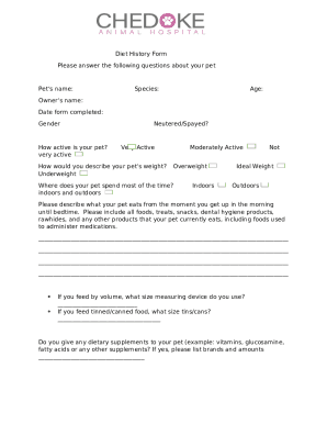 Diet History Doc Template | pdfFiller