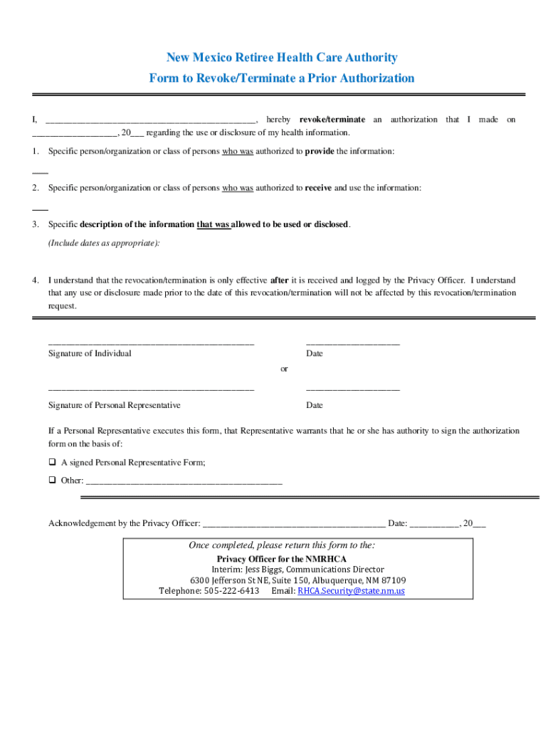 Fillable Online I, , hereby revoke/terminate an authorization that I ...