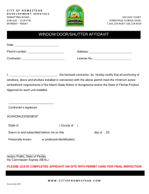 Fillable Online WINDOW/DOOR/SHUTTER AFFIDAVIT Fax Email Print - pdfFiller