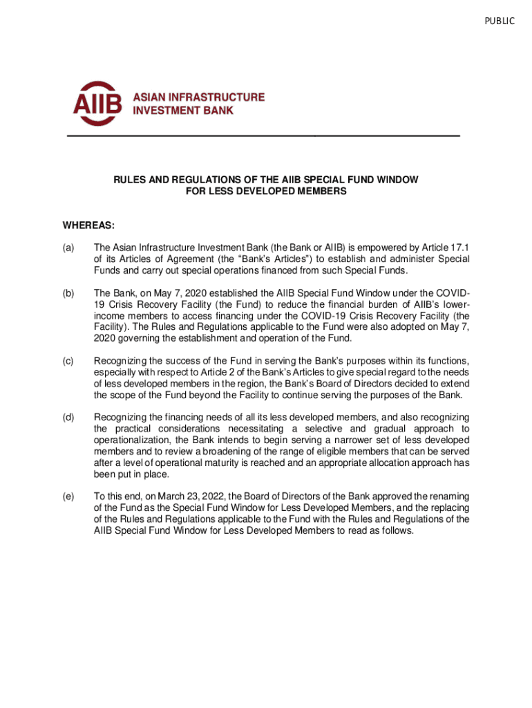 Fillable Online rules and regulations of the aiib special fund window Fax Email Print - pdfFiller