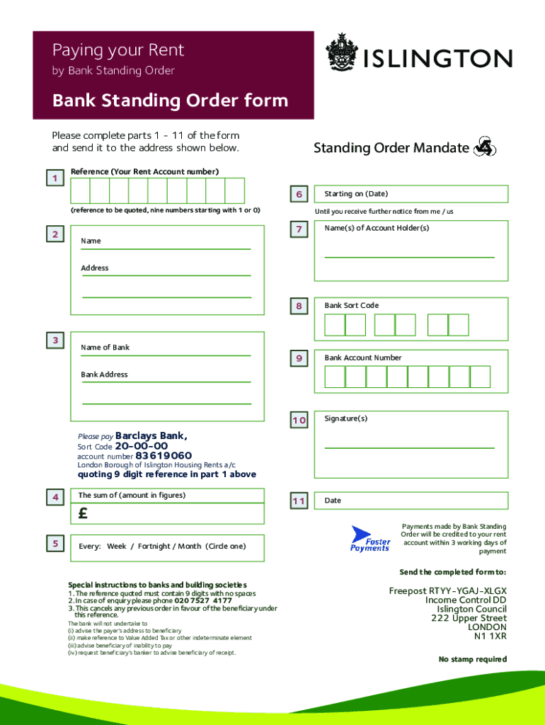 Fillable Online Bank Standing Order form - London Fax Email Print ...
