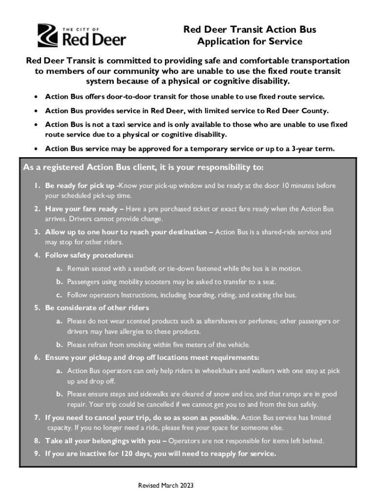 Fillable Online Red Deer Transit Action Bus Application for Service Fax ...