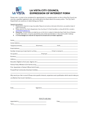 Fillable Online LA VISTA CITY COUNCIL EXPRESSION OF INTEREST FORM Fax ...