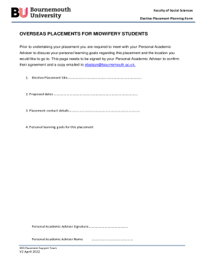 Fillable Online Elective Placement Planning Form Fax Email Print ...