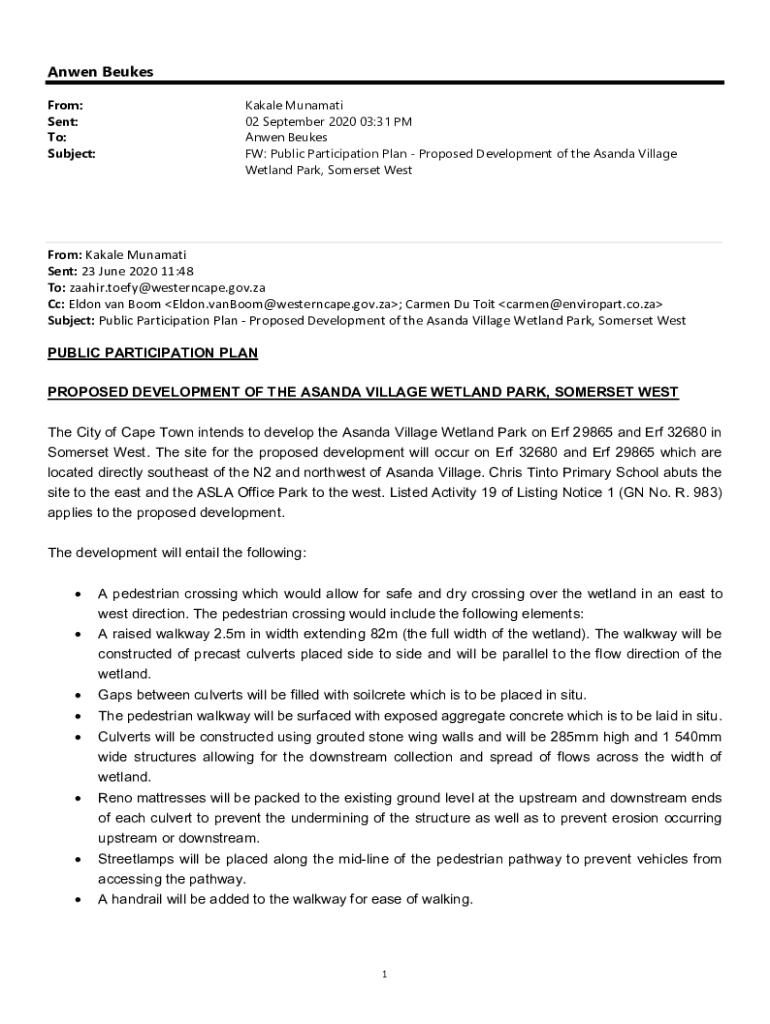 Fillable Online Proposed Development of the Asanda Village Wetland Park ...