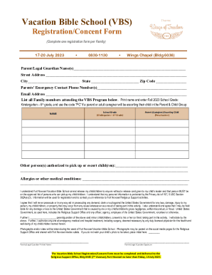 Fillable Online Vacation Bible School Registration Form - Christ the ...
