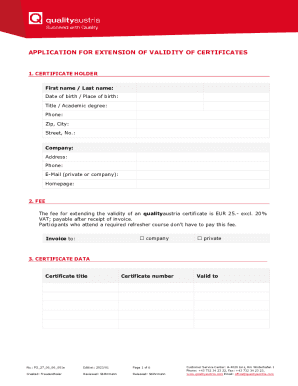 Fillable Online APPLICATION FOR EXTENSION OF VALIDITY OF ... Fax Email ...