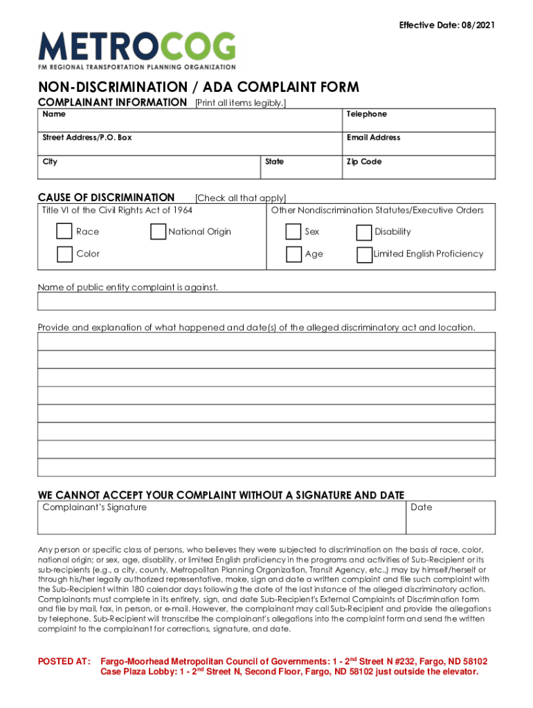 Fillable Online Title VI Nondiscrimination Policy Information Fax Email ...