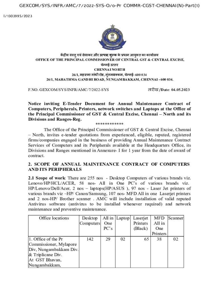 Fillable Online Notice inviting E-Tender Document for Annual Maintenance ... Fax Email Print ...