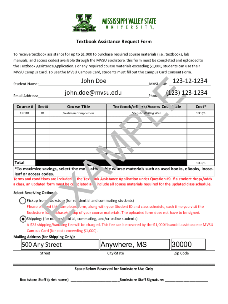 Fillable Online Textbook Request Form-Example.pdf Fax Email Print ...