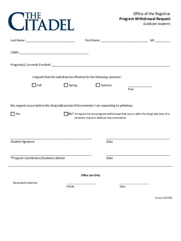 Fillable Online Office of the Registrar Program Withdrawal Request Fax Email Print - pdfFiller