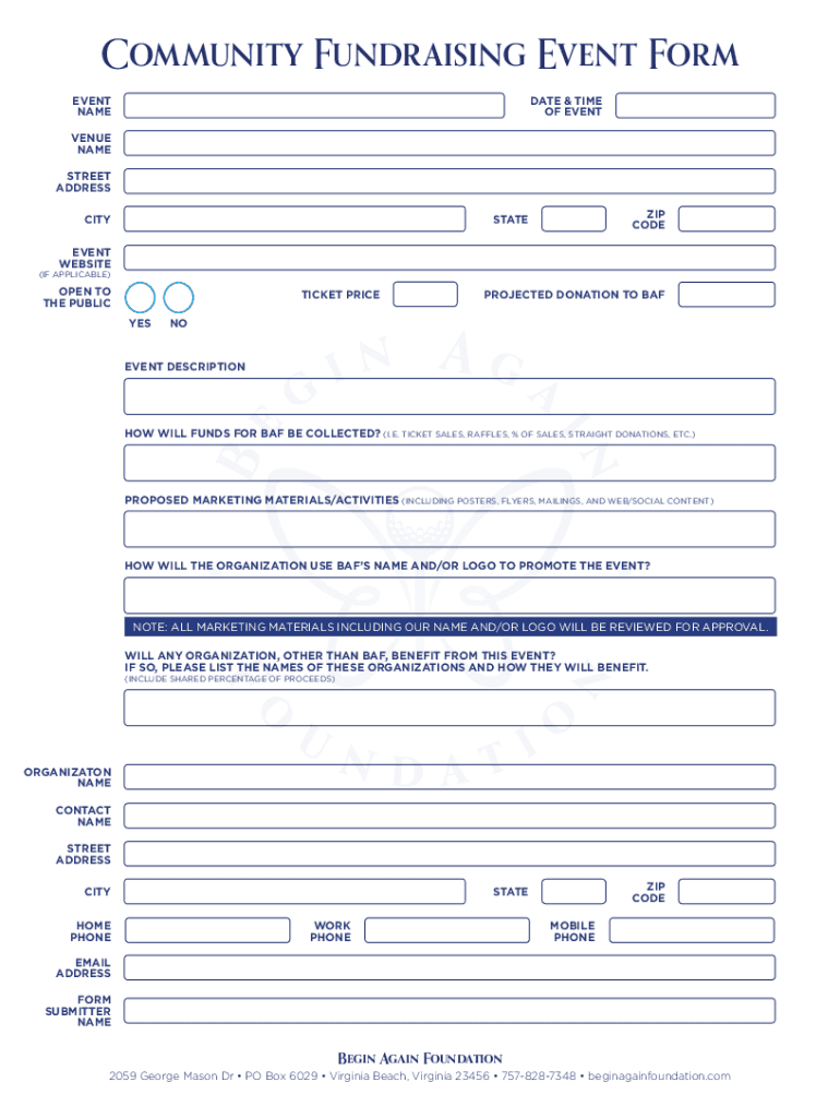Fillable Online Community Fundraising Event Form Fax Email Print ...
