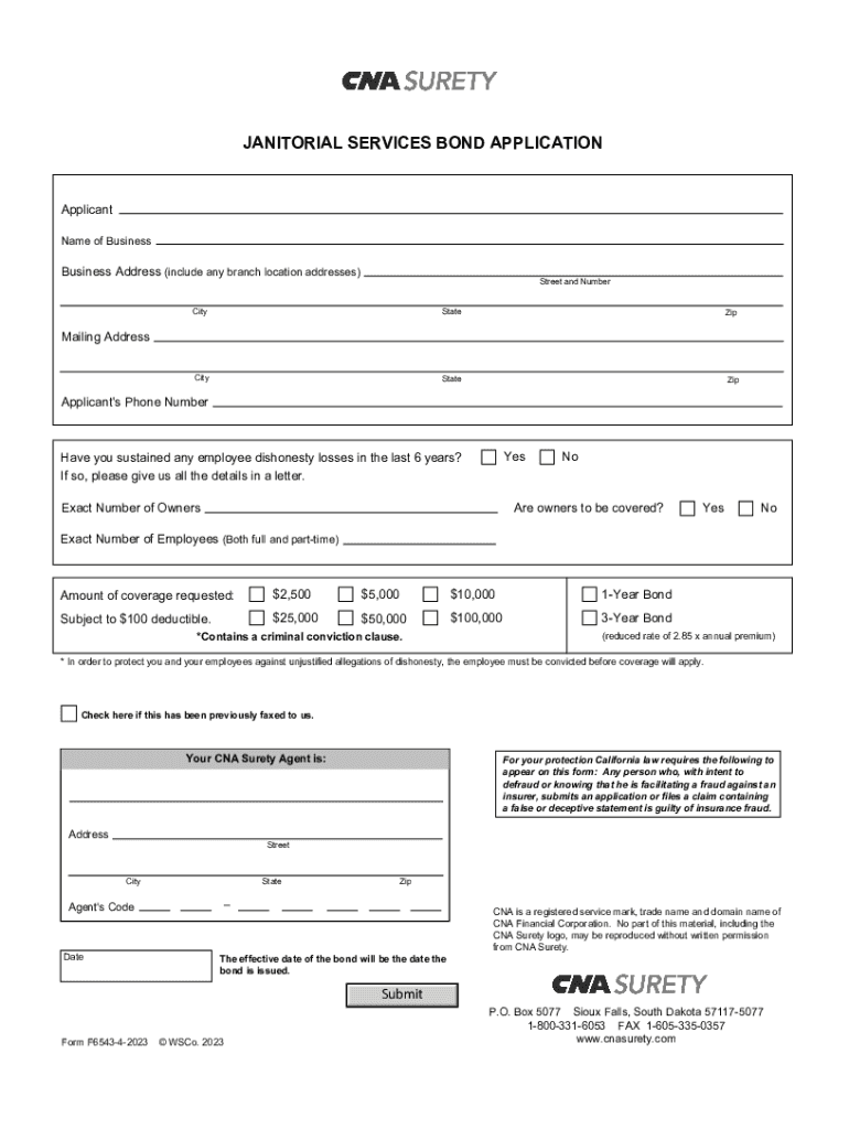 Fillable Online cna surety - dishonesty bond application Fax Email ...