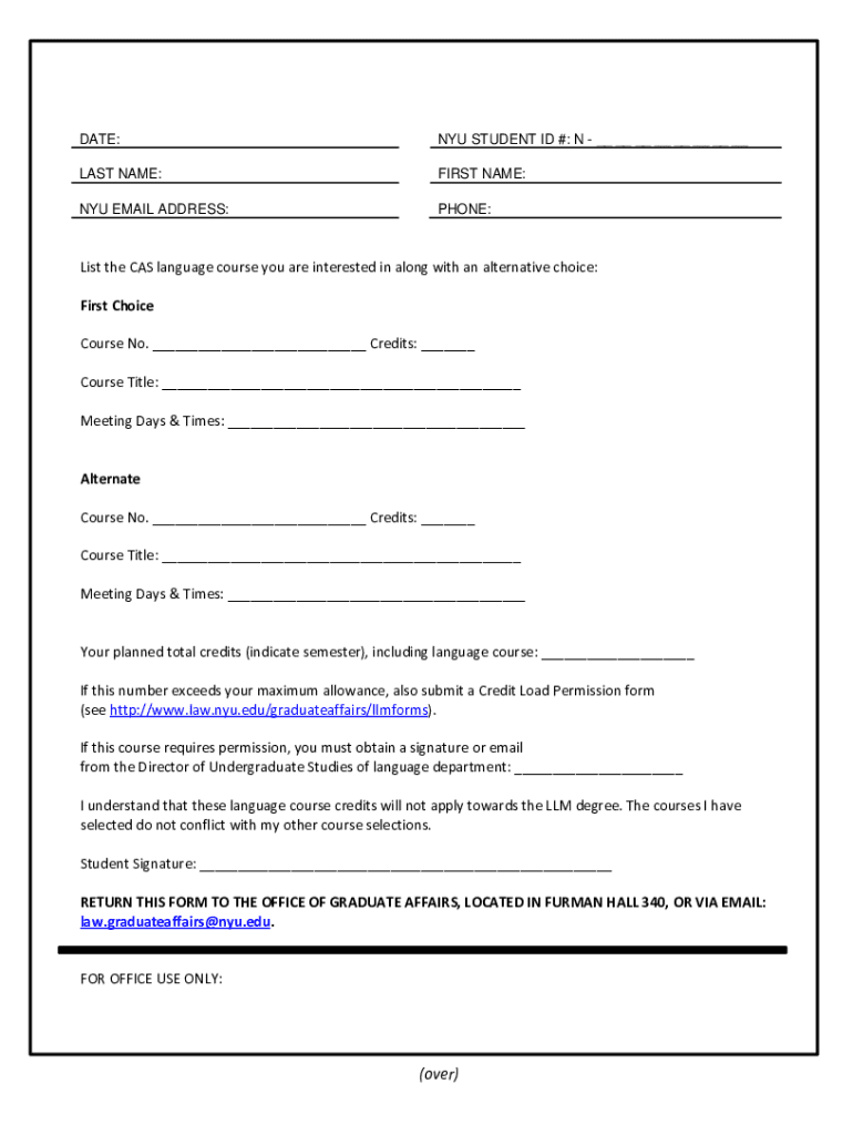 Fillable Online Undergraduate Language Course Registration Request Form ...