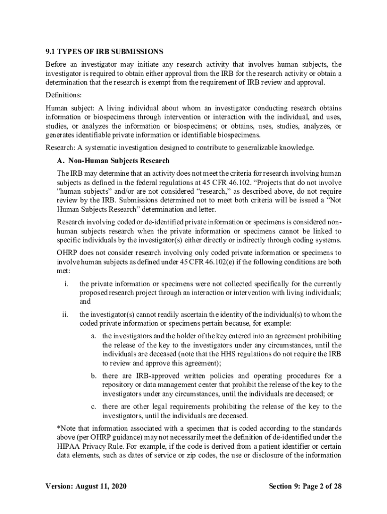 Fillable Online 1 TYPES OF IRB SUBMISSIONS Fax Email Print - pdfFiller