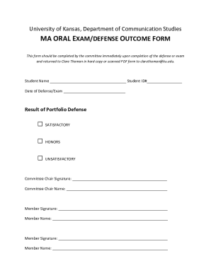 Fillable Online coms ku MA ORAL EXAM/DEFENSE OUTCOME FORM Fax Email ...