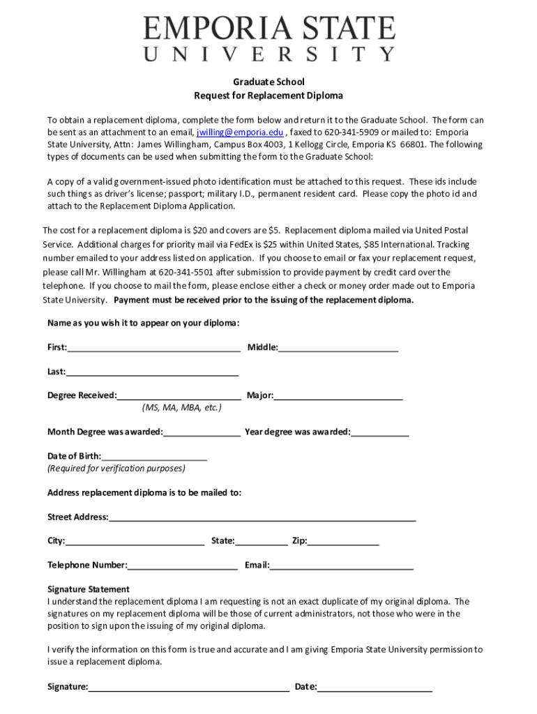 Fillable Online Transcript and Replacement Diploma Request Fax Email Print - pdfFiller