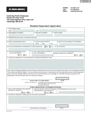 Fillable Online Disabled Dependent Application Fax Email Print - pdfFiller