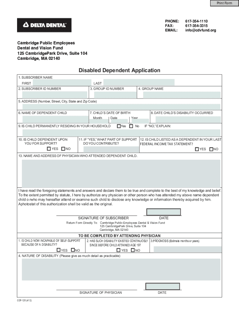 Fillable Online Disabled Dependent Application Fax Email Print - pdfFiller
