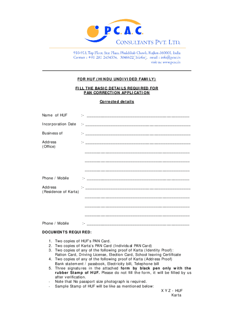 Fillable Online Format of HUF Creation Deed , HUF PAN CARD & BANK ...