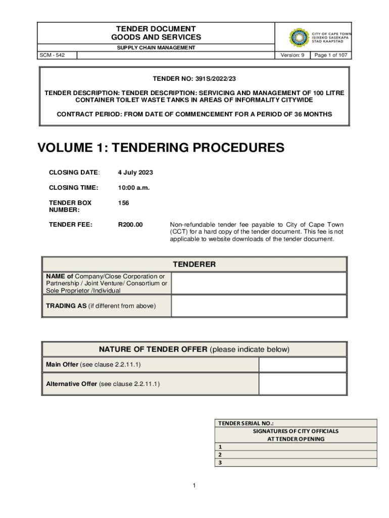 Fillable Online TENDER DESCRIPTION: TENDER DESCRIPTION: SERVICING AND ...