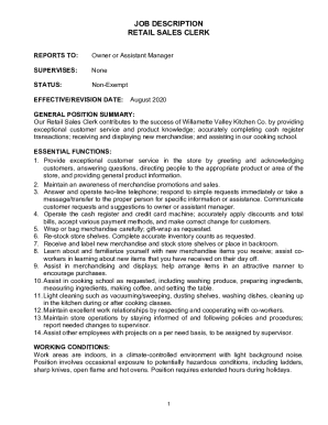 Fillable Online Sales Clerk Job Description Sample Template Fax Email ...
