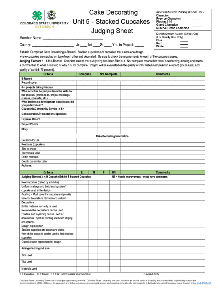 Fillable Online Cake Decorating Unit 5 - Stacked Cupcakes Judging Sheet ...